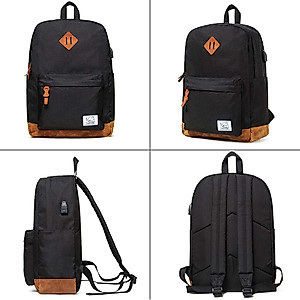 LACATTURA College Backpack, Lightweight Laptop Book Bag, Black