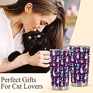 20oz Tumbler Funny Cat Gifts For Women Cat Lovers Girls Kids - Cats Love Skull Cats Gifts For Wife Mom Grandma Coworker - Birthday Gifts for Her Cat Tumbler with Lid Double Wall Insulated Coffee Mug