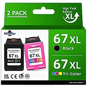 Pitooler for HP67 Ink Cartridges, for HP 67/67XL Ink Cartridges Black/Color Combo Pack Compatible for HP Envy 6055e 6000 Pro 6400 Ink Cartridges, DeskJet 2700 2755e 4155e 4100 2700e 4100e 4155 Printer