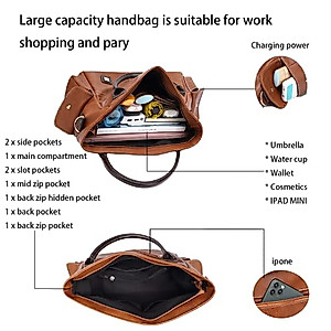 Women Top Handle Satchel Handbags Large hopo Purses Faux Leather Tote Bag School Shoulder Bag with External Pocket (red)