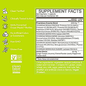 HUM Flatter Me Gut Health Supplement for Daily Bloating Relief - 18 Full Spectrum Digestive Enzymes to Support Food Breakdown + Ginger, Fennel Seed & Peppermint for Nutrient Absorption (60 Capsules)