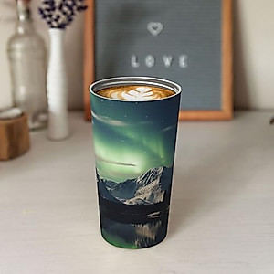 GTKSYNVE Reusable Coffee Mug with Lid and Handle, Northern Aurora Night Tumbler for Hot & Cold Drinks 16oz Stainless Steel Insulated Coffee Tumblers Double Wall Vacuum Thermal Cup