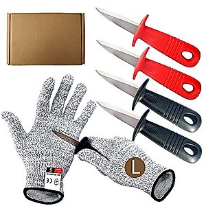Oyster Knife with Cut Resistant Gloves Set, Oyster Opener Kit for Kitchen Used, Oyster Clam Shellfish Seafood Shucking Knife, cuchillo para pelar ostras con guantes