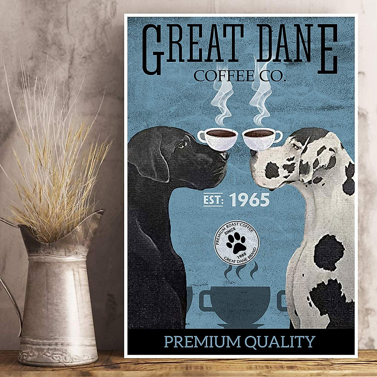 YUWONDESS Great Dane Dog Coffee Company Canvas Wall Art Vintage Themed Great Dane Wall Art Prints Retro Style Canvas Painting Pictures 1965 Funny Bar Art Print Poster on Canvas No Frame 20x28 inch(B)