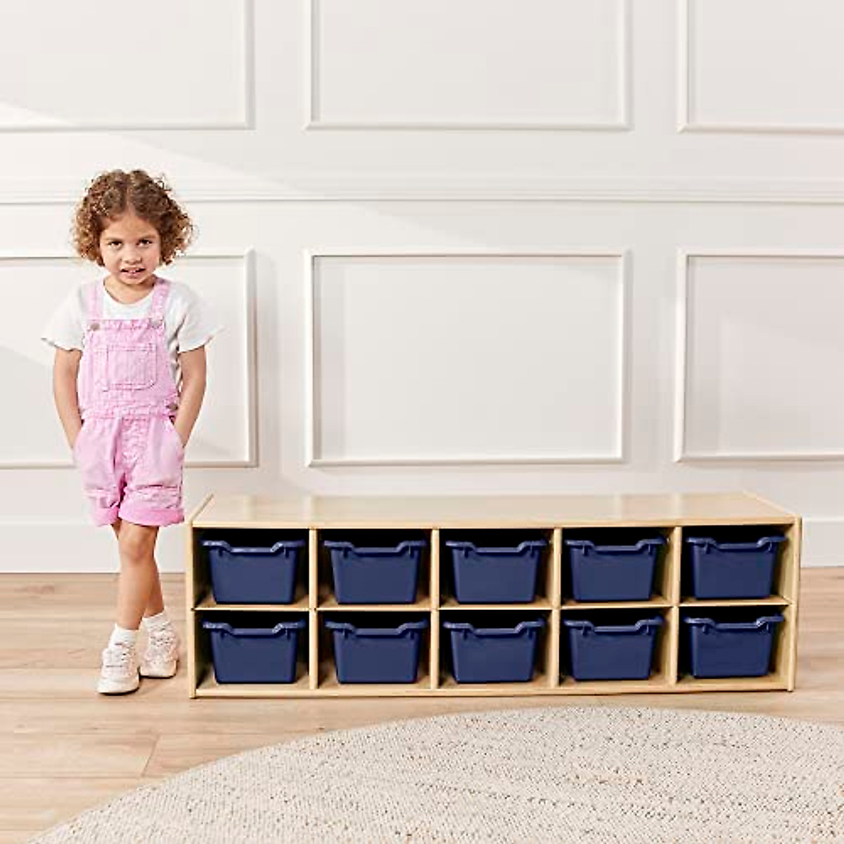 ECR4Kids Scoop Front Storage Bins, Multipurpose Organization, Navy, 10-Piece