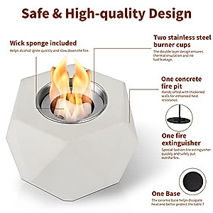 KIZZBY Table Top Fire Pit Bowl - Concrete Tabletop Fireplace Indoor Outdoor Decor Portable Rubbing Alcohol Burner Smores Maker for Patio Balcony with Extinguisher