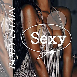 Aiosy Rhinestone Body Chain Silver Sexy Bikini Bra Chain Rave Outfits Body Accessories Jewelry for Women and Girls