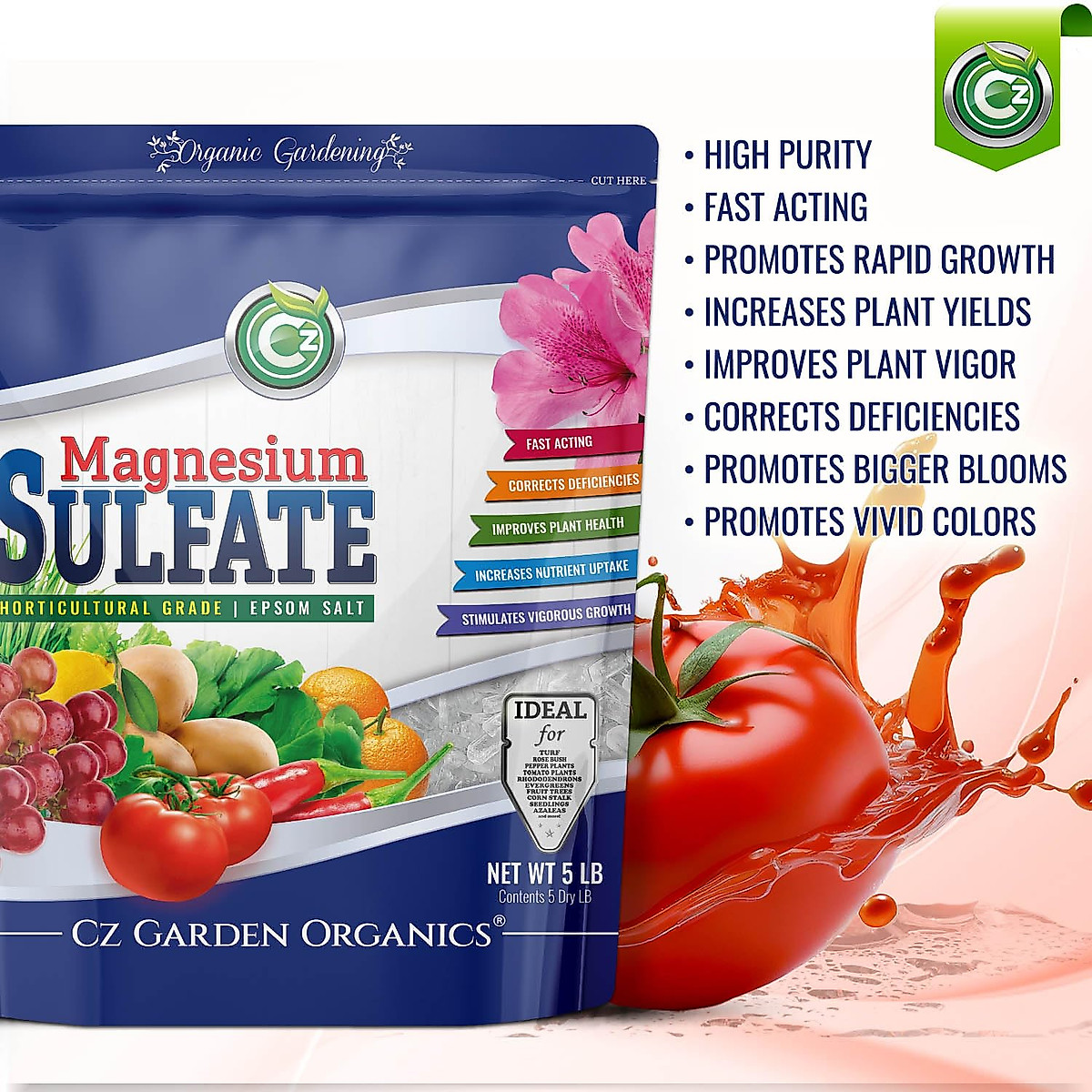 Magnesium Sulfate Epsom Salt 5LB - Made in USA - Plant Food Fertilizer for Hydroponics, Plants, Flower Gardens - Fruit, Vegetables, Holistic Herbs. OMRI Listed