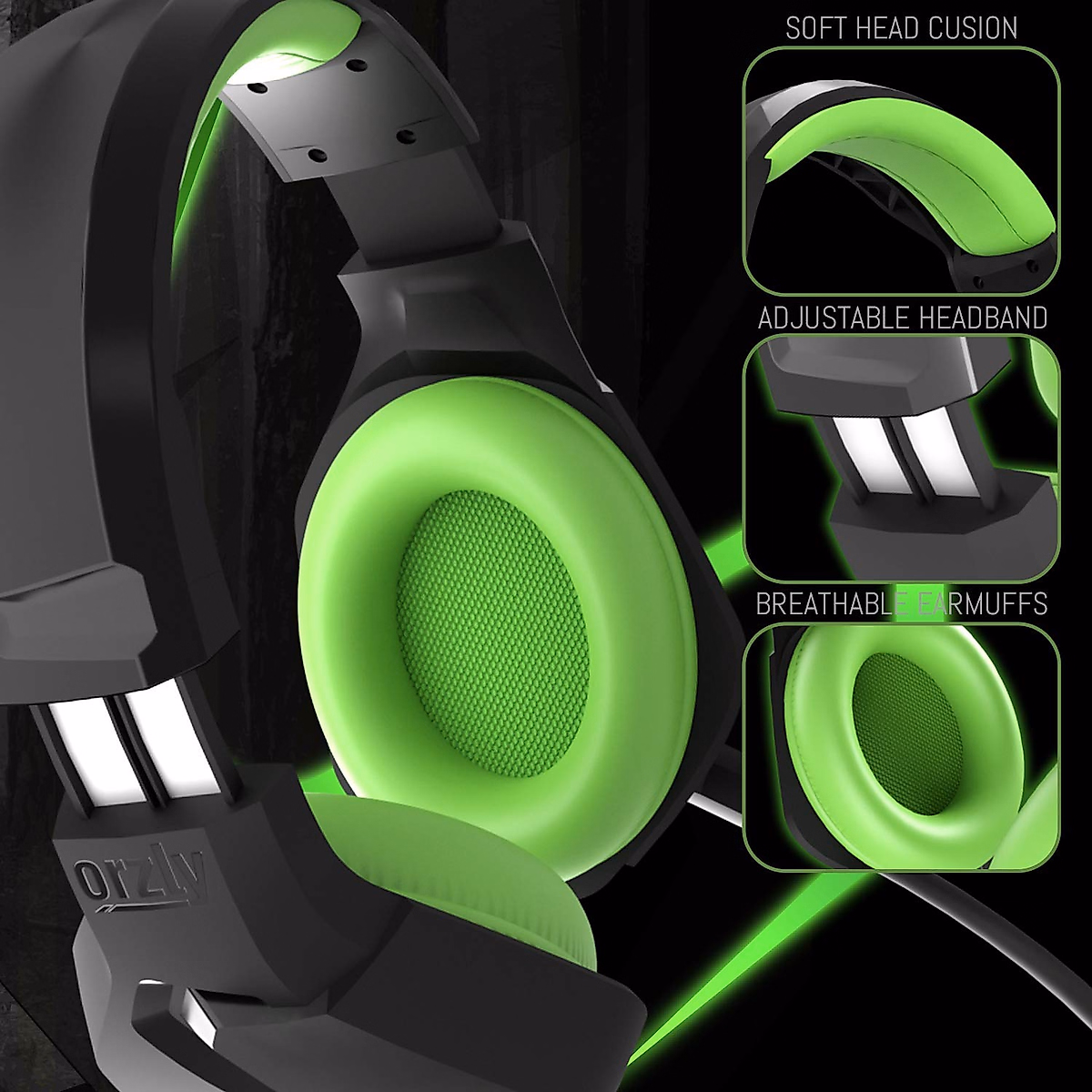 Orzly Gaming Headset (Green) for PC and Gaming Consoles PS5, PS4, Xbox Series X | S, Xbox ONE, Nintendo Switch & Google Stadia Stereo Sound with Noise Cancelling mic - Hornet RXH-20 Sagano Edition