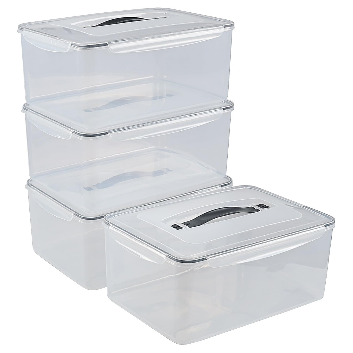 Innouse 4-Pack Sealed Food Storage Containers with Lid, Clear Plastic Storage Boxes Bin with Handle