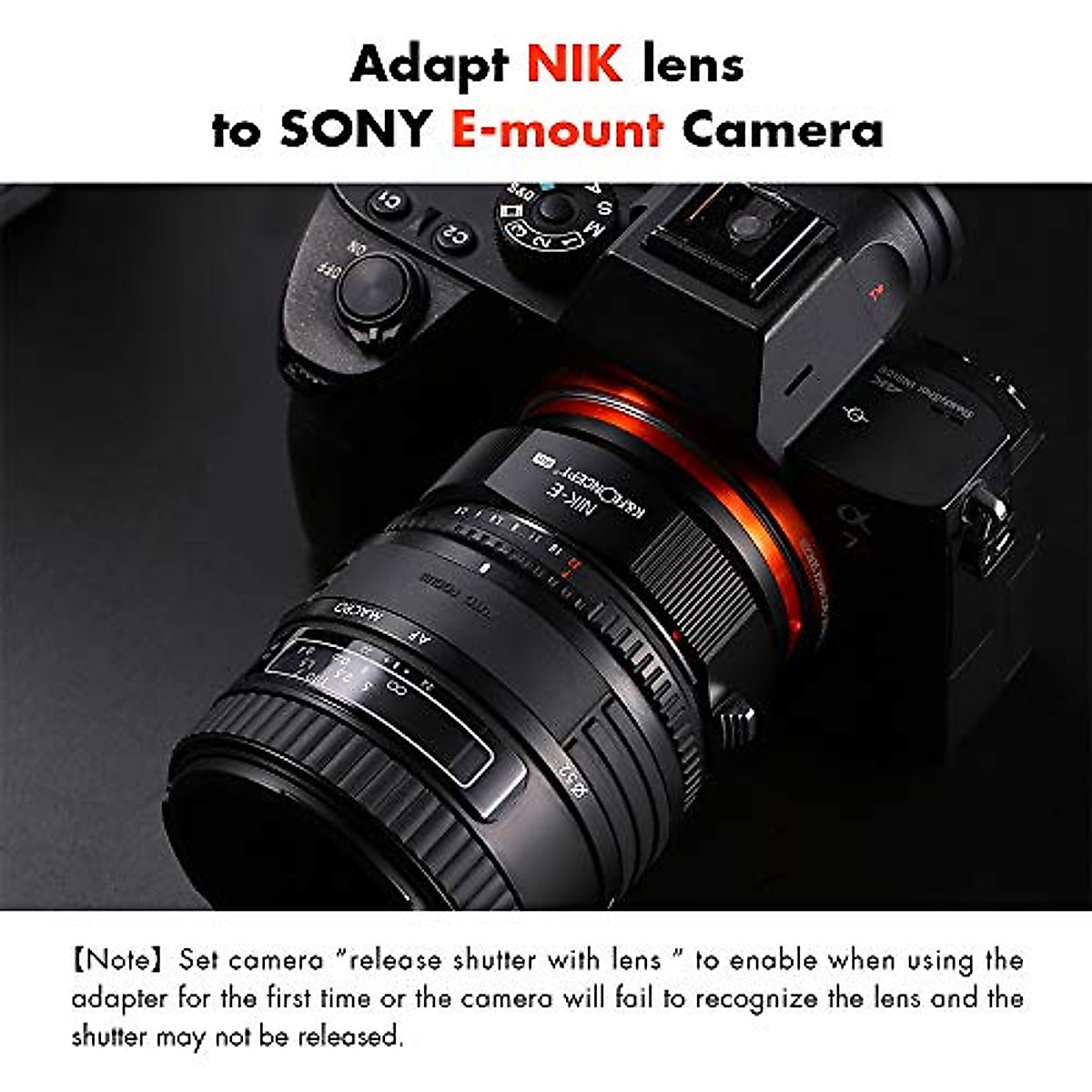 K&F Concept Lens mount adapter Compatible with Nikon AI Nikkor F Mount Lens to Sony Alpha E NEX Mount Mirrorless Camera with Matting Varnish Design Compatible for Sony A6000 A6400 A7II A5100 A7 A7RIII