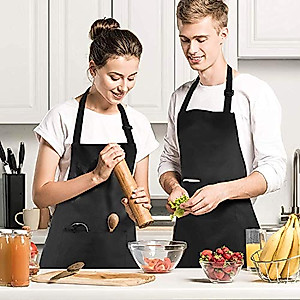 4 Packs Chef Apron, Black Waterproof Apron, Adjustable Apron with 2 Pockets for Men Women, Professional Apron for Kitchen Cooking Gardening Painting Baking Restaurant (Black)