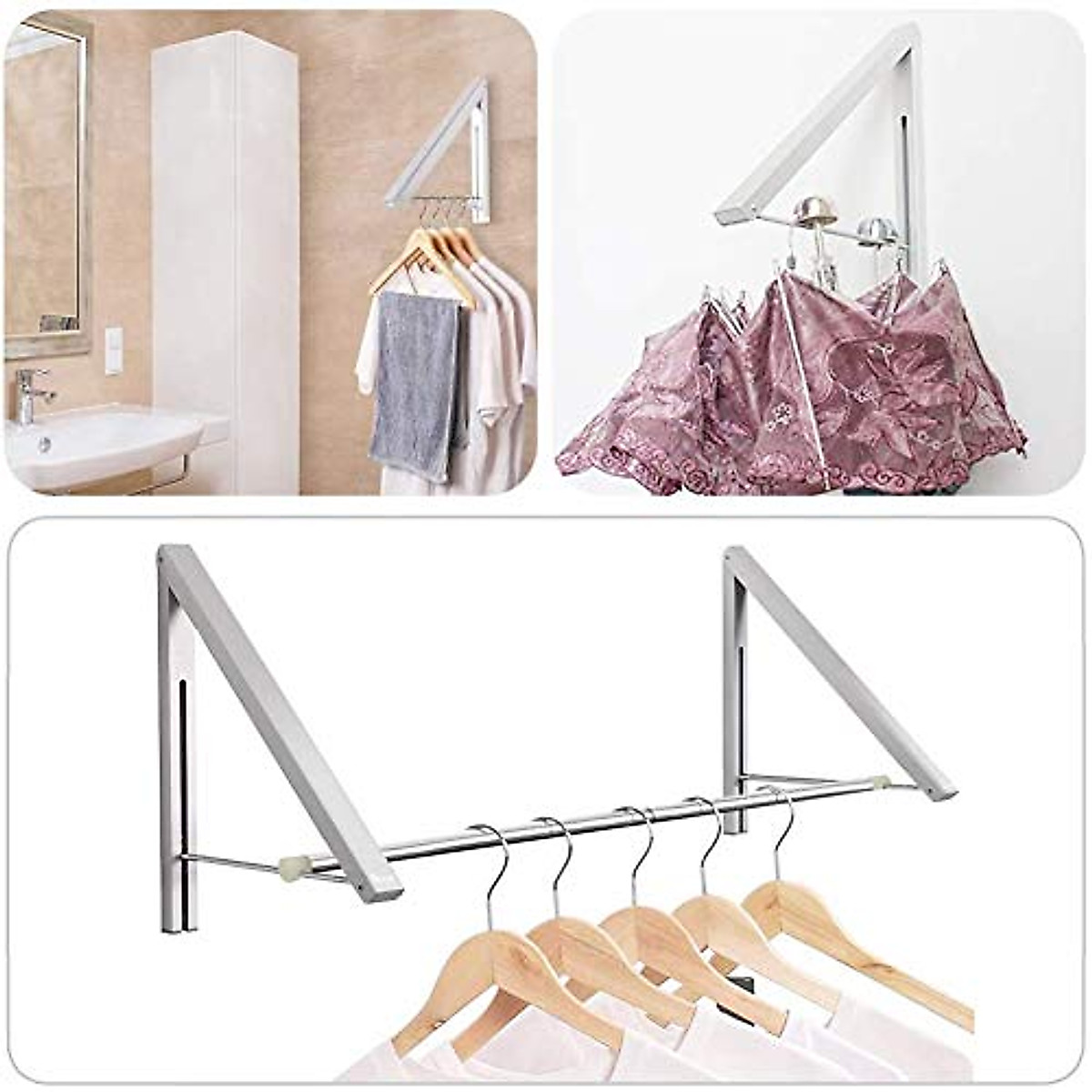 EOPRO Wall Mounted Drying Rack, Clothes Drying Rack Hanger, Closet Organizers and Storage with Aluminum, Folding Coat Rack Shelf Storage Organizer Space Savers…