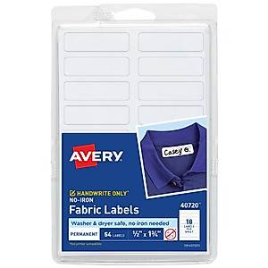 Avery No-Iron Fabric Labels, Washer & Dryer Safe, Handwrite, 1/2" x 1-3/4", 54 count (Pack of 1)