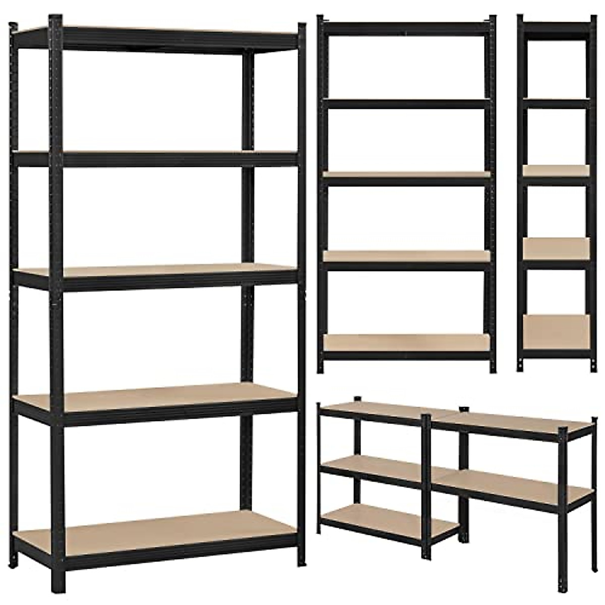 Topeakmart 5-Tier Utility Shelves, Metal Storage Shelves Garage Shelving Unit Adjustable Garage Storage Shelves Storage Racks Heavy Duty Shed Shelving- Black, 35.5 x 16 x 71 Inch