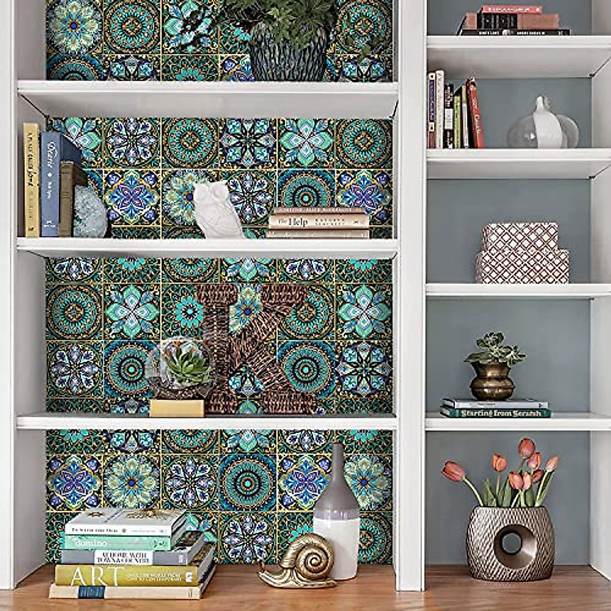 16 Pcs Mandala Decorative Tile Stickers 6*6 inch(15*15cm) ，Peel and Stick Adhesive Tile Stickers，Home Decor，Furniture Decor，Staircase，Backsplash Tile Stickers