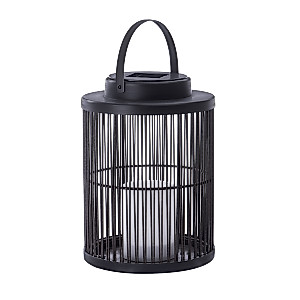 Sterno Home Hanging Rattan Basket Solar LED Light Flameless Candle Lantern, 15.0", Black