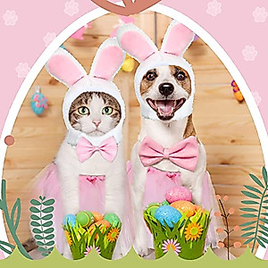 4 Pcs Bunny Costume Set Bunny Rabbit Hat with Ear Bunny Ears Pet Headband Lace Tutu Skirt with Bunny Ears Tail and Bow for Easter Cats Small Dogs Party Costume Accessory