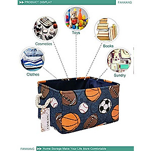 FANKANG Rectangular Laundry Basket Nursery Storage Fabric Storage Bin Storage Hamper,Book Bag,Gift Baskets(Navl-ball game)