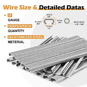 KIMSING SC760 16 Gauge 5/8'' Crown Stainless Steel C Ring Staples C-Rings Hog Rings, Wire Fencing Staples, Fasteners for C Ring Stapler, Hog Ring Tool, C Ring Plier, 1000 PCS/Pack