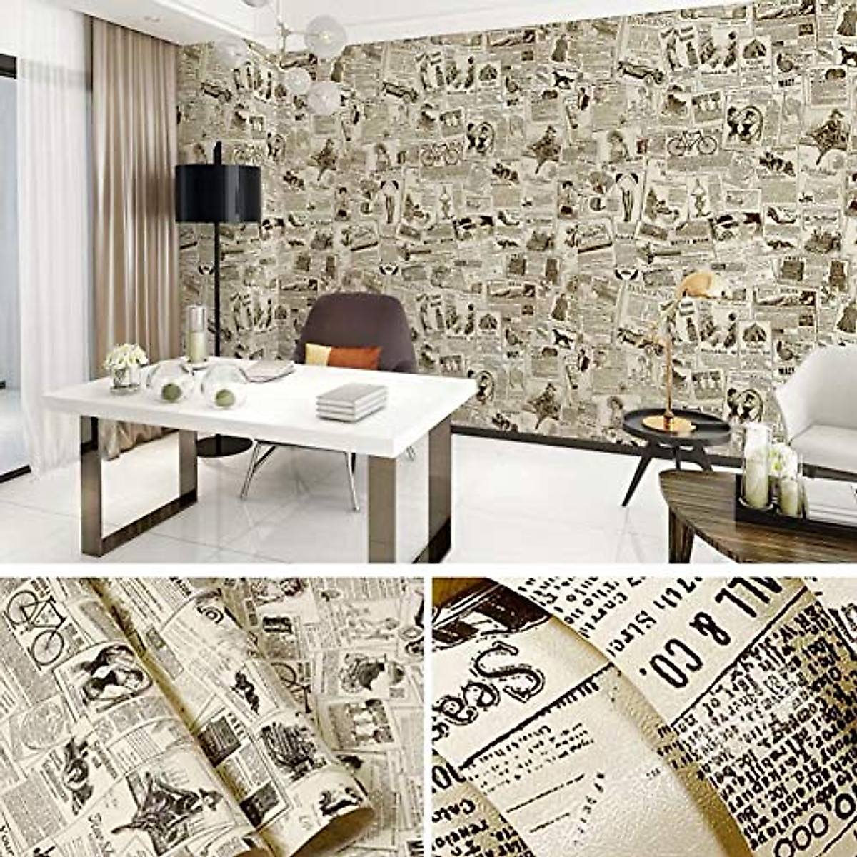 Lependor 17.71" X 118" Vintage Newspaper Self Adhesive Paper Peel & Stick Wallpaper for Bedroom Livingroom Decor - 17.71" X 9.8 ft