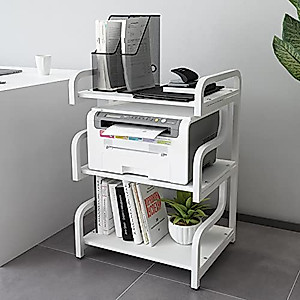 Natwind 3-Tier Printer Stand with Wheels Movable Storage Cart Floor-Standing Multi-Purpose Shelf Rack for Media Player Scanner Files Books Microwave Oven in Kitchen Living Room Home Office (White)