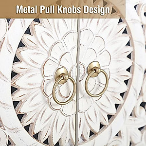 PHI VILLA White Accent Cabinet Storage Cabinet with Doors Buffet Cabinet Pantry Cabinet Sideboard for Dining Room Hollow Carved