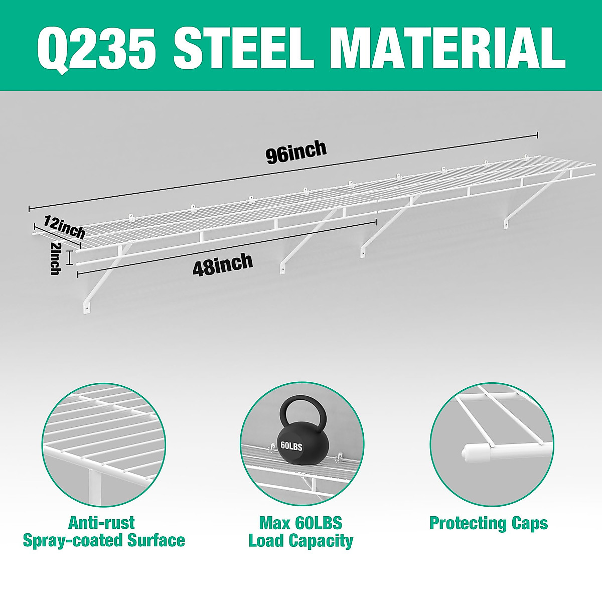 HAUSHOF Closet Shelves Wall Mounted 2-Pack, 4 ft x 12in White Wire Shelving for Laundry Room, Closet, Basement Organization and Storage