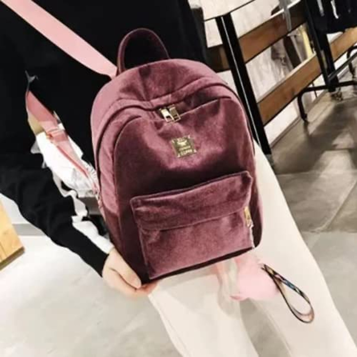 Women's Velvet Casual Backpack Cute Mini Daypack Fashion Bookbag for Teen Girls Lightweight Daypack Gift Ideas (Green,23*9*31cm)