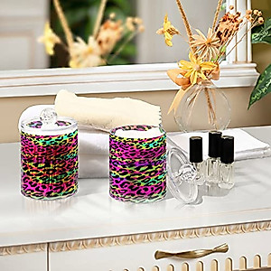 ALAZA Rainbow Leopard Print 4 Pack Qtip Holder Dispenser with Lid 14 Oz Clear Plastic Apothecary Jar Containers Jars Bathroom for Cotton Swab, Ball, Pads, Floss, Vanity Makeup Organizer