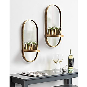 Kate and Laurel Estero Modern Metal Wall Mirror With Shelf, Gold