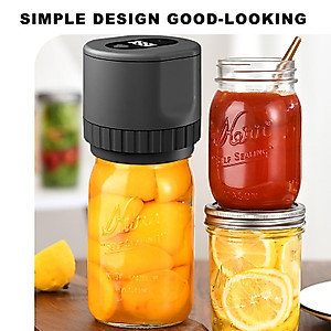 Generic Everjar - Mason Jar Vacuum 2 IN 1 Design Electric Mason Jar Vacuum Sealing Kit, Fully Automatic Suction Stop Food Storage Vacuum Sealer for Wide Mouth and Regular Mouth Mason Jars, Black