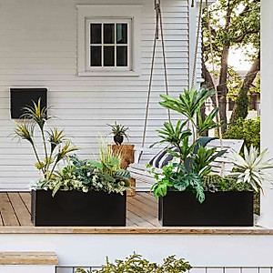 Wallowa Metallic Heavy Long and Large Outdoor/Indoor Planter, Rectangular Trough Planter Box, 38”Lx15”Wx15”H, 40Pounds, Black with Hand Brushed Gold Edge, No Assemble and Seamless