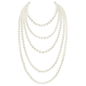BABEYOND Vintage 1920s Gatsby Imitation Pearl Choker Necklace 20s Art Deco Flapper Accessories for Women White (two 59" long necklace set)