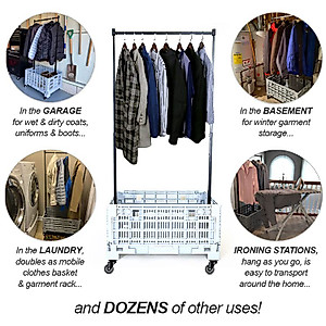 Closet Crate w/Wheels- Collapsible Garment Rack System for Closets, RV's, Dorms and Travel Bags. Popular to Transform suitcases into Dance Bag with Rack!
