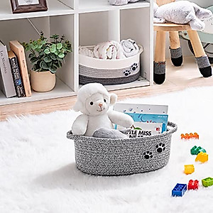 HiChen Small Cute Decorative Basket, Toy Basket for Dogs, Cats, Baby Nursery Storage Basket for Towels, Diapers, Woven Rope Basket for Shelf, 12 x 8 x 5 inches, Grey