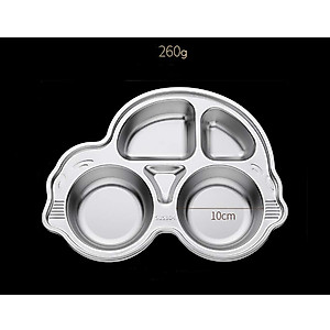 Stainless Steel Plate Divided Meal Tray Sections Dinner Dish for Babies, Toddlers and Kids Eating Food Car Shape BPA-Free Safe Fun Non-Toxic Heavy Duty (Silver 1 Pack)
