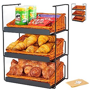 Bread Display Rack | Willow Basket Display For Kitchen Counter Storage & Bakery | Bread Organizer | Farmers Market Display | Basket For Potatoes And Onions | Fruit & Vegetables Holder