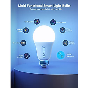 Govee Smart A19 LED Light Bulbs, 1000LM RGBWW Dimmable, Wi-Fi & Bluetooth Color Changing Light Bulbs, Works with Alexa & Google Assistant No Hub Required, 75W Equivalent Smart Bulbs, 2 Pack