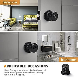 KNOBWELL 6 Pack Matte Black Door Knob Privacy Locking Door Knob, Bedroom/Bathroom Door Knobs with Lock Interior Use