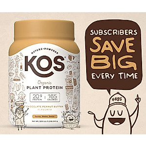 KOS Organic Plant Based Protein Powder, Chocolate Peanut Butter - Delicious Vegan Protein Powder - Keto Friendly, Gluten Free, Dairy Free & Soy Free - 1.3 Pounds, 15 Servings