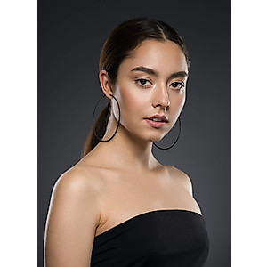 IDB Classic Stainless Steel Big Hoop Color Earrings - Huge Basketball Oversized Retro 80's Hoops - 3 1/8 inch (3.125" / 80mm) Diameter - (Midnight Black)