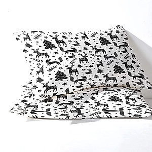 QEODAH Christmas Duvet Cover Queen Size Bedding Set 3 PCS, Black and White - Xmas Animal Pattern Design Comforter Cover & 2 Pillowcases, New Year 2023 Decorations, Soft & Warm Bedroom Bed Set