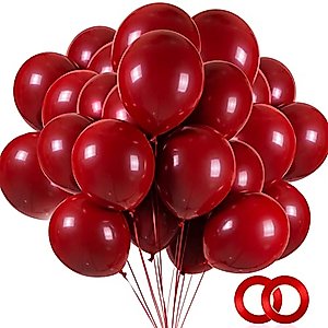 50pcs Chrome Metallic Red Balloons, 12inch Ruby Red Double Layer Latex Balloons,Chrome Dark Red For Wedding, Graduation, Baby Shower Decorations (with 2 Red Ribbon)