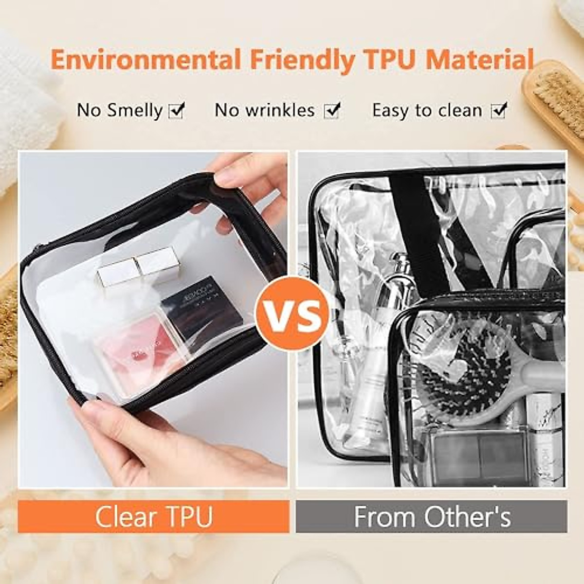 DARIN Clear Toiletry Bag 3Pack TPU Makeup Cosmetic Bag TSA Approved Toiletry Bag, Waterproof Travel Liquid Bag for Air Flight, Clear Travel Carry On Pouch for Women and Men -(Clear, 1L+1M+1S)