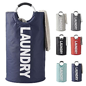 82L Large Thicken Laundry Basket Collapsible Fabric Laundry Hamper Foldable Heavy Duty Clothes Bag Portable Washing Bin Waterproof Cloth Hampers Storage with Durable Aluminum Handles (Dark Blue)