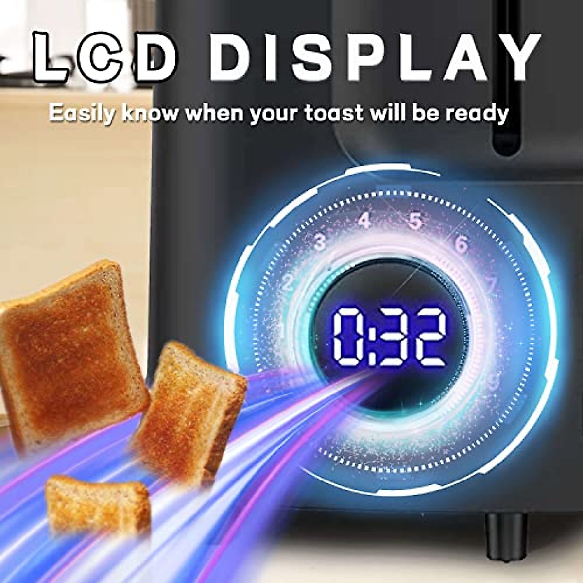 Toaster 2 Slice Wide Slot Toaster Best Rated Prime Displav Smart Toasters with LCD Digital Countdown Timer and Bagel/Defrost/Cancel/Reheat Function