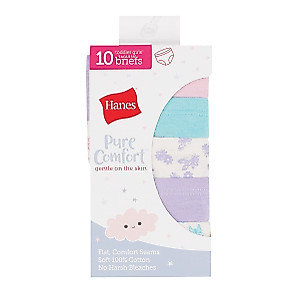 Hanes baby girls Toddler 10-pack Pure Comfort Underwear, Available in and Hipster Briefs, Brief - Assorted - 10 Pack, 4 5 US