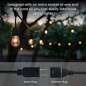 ClearMax 48 Feet Outdoor String Lights with 15 Hanging E26 Bulbs for Porch, Balcony, Backyard, Garden, or Patio Decor, Indoor Decorative Light for Cafe or Bistro Outdoor Lights, Patio Lights, Black