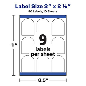 Avery Arched Labels with Sure Feed for Laser Printers, Water Resistant, 3" x 2.25", 90 Labels (22809)